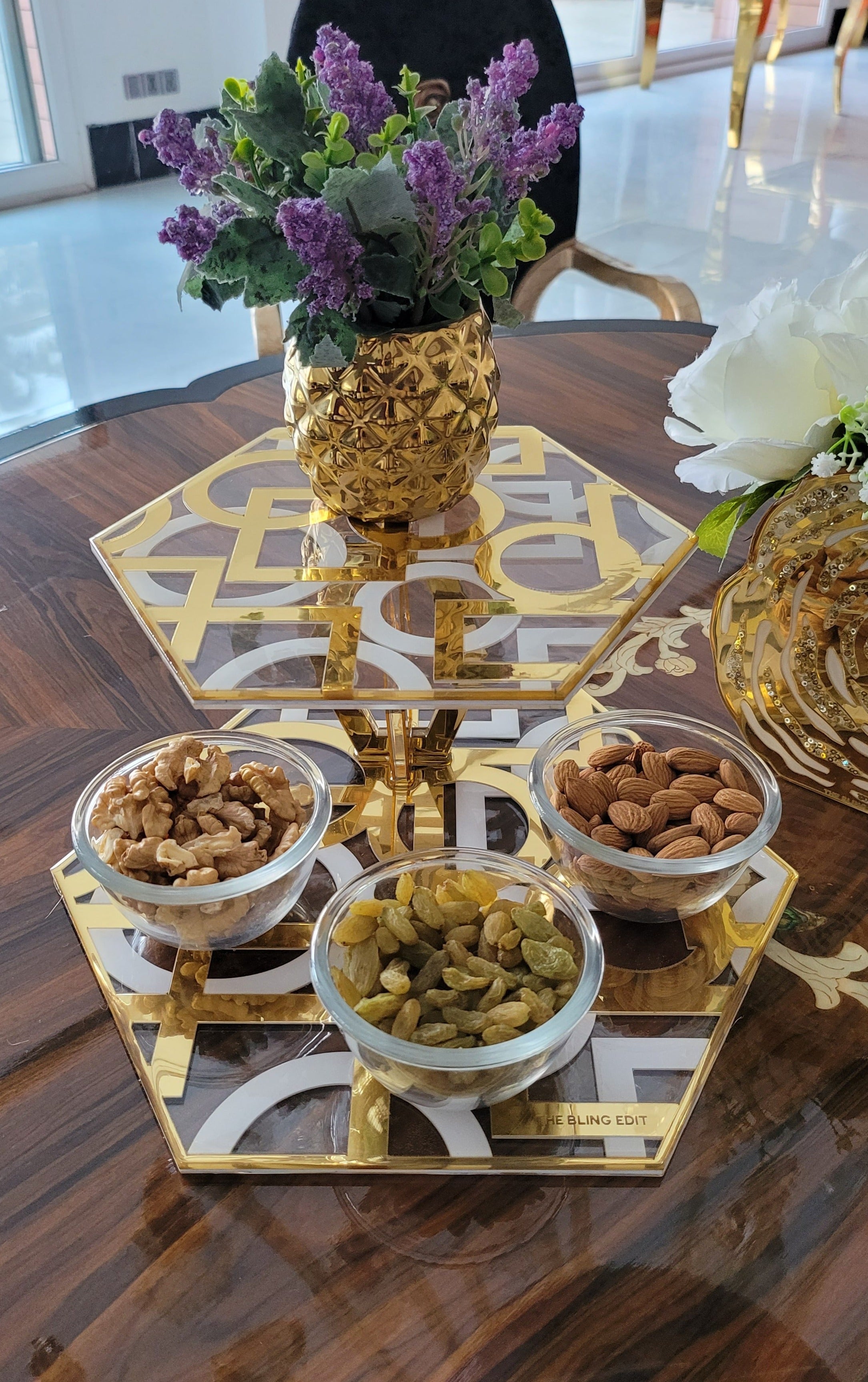 Blocks White & Gold: 2 layer platter – The Bling Edit